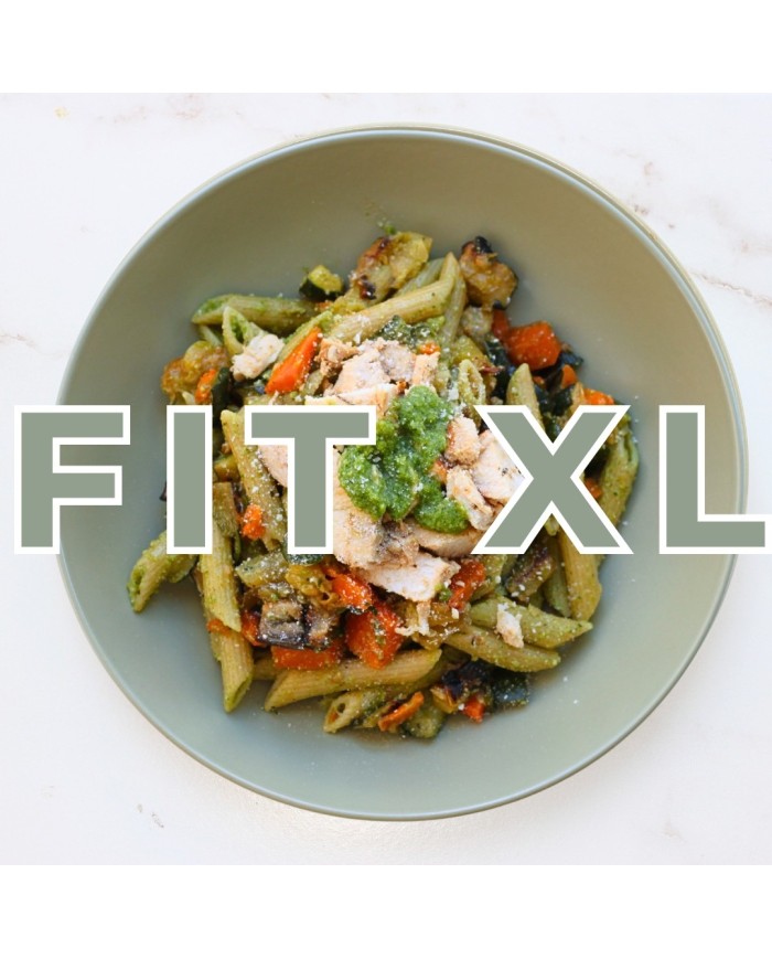 Fit XL - ENSALADA DE PASTA INTEGRAL CON PESTO, POLLO Y VERDURAS ASADAS